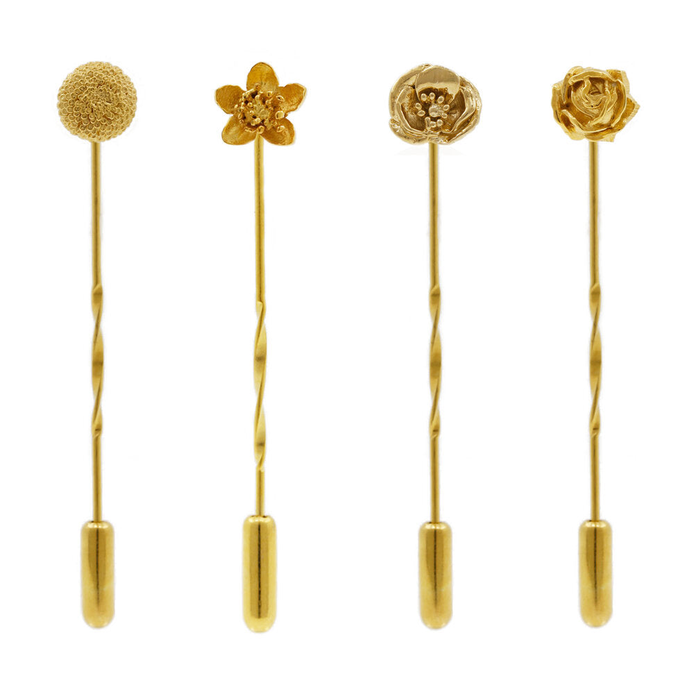 Flower Tie Pins – Twisted Stem - Silver/Gold/Rose Gold – Lee Renée Ltd